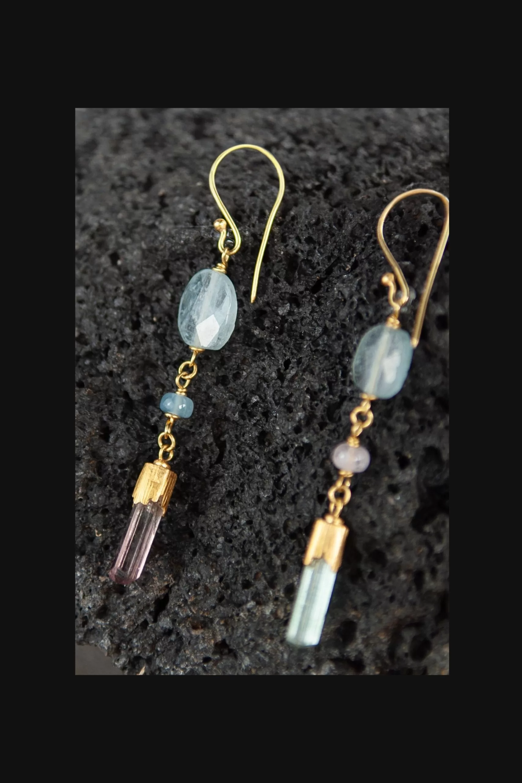 Anting Drop Chain Emas 18K Turquois - Warma Store